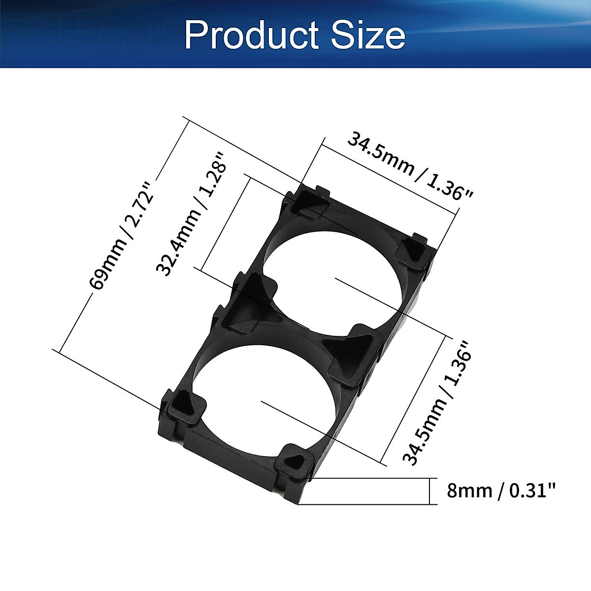 Heyiarbeit 40pcs 2 x Cell 32650 Battery Holder Bracket Cell Safety Shockproof Plastic Brackets for 32650 Lithium Batteries 32.4mm Hole Dia
