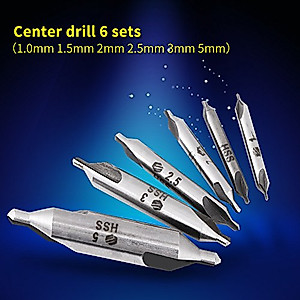 Lathe Mill Center Drill Set/6Pcs 60 Degree HSS Centering Drill Bits Countersink Tool, 1/1.5/2/2.5/3/5mm
