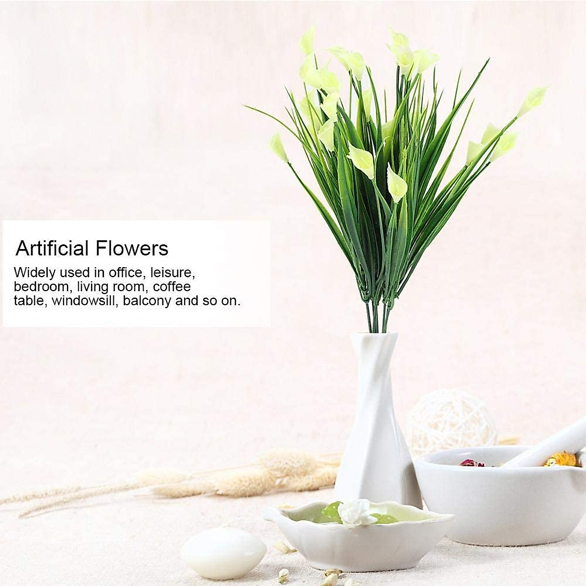 Fdit Artificial Flowers Calla Leaf Fake for Home Garden Party Wedding Decoration (White)