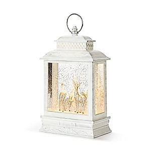 DEMDACO Cozy White Deer 11 x 6.5 Resin Musical Snow Globe Lantern Plays Christmas Music