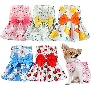 5 Pieces Dog Dresses for Small Dogs Girls Floral Puppy Dresses Pet Dog Princess Bowknot Dress Cute Doggie Summer Outfits Dog Clothes for Yorkie Female Cat Small Pets, 5 Styles(Small)
