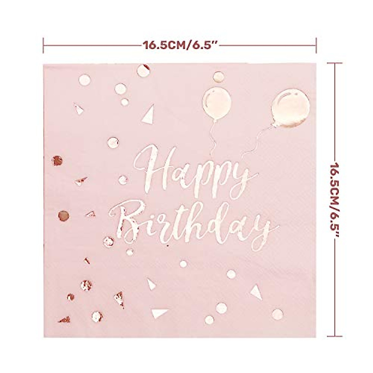 MOVINPE Pink Napkins Rose Gold Happy Birthday 50pcs, Paper Napkin Folding 3 Layers Disposable Tableware Dinnerware for Birthday Anniversary Rose Gold Party Decoration Cocktail Supplies