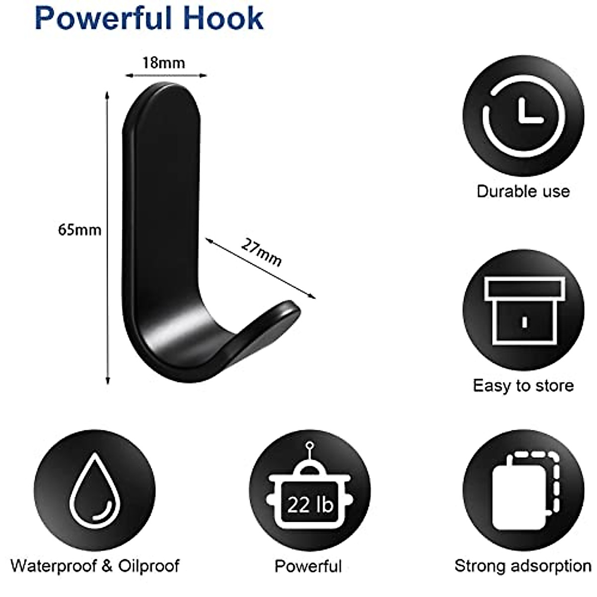 Bathroom Towel Hooks,Coat Hooks Wall Mounted,Over Door Hooks Without Drilling,Aluminum Robe Hooks-Black .（5 Pack）