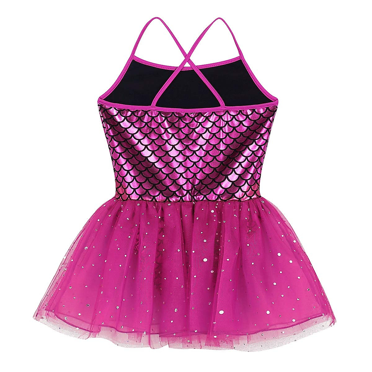Moily Girls Sequins Mermaid Costume Criss Cross Back Fishscale Leotard Tutu Ballet Dress Princess Costume Rose Red 8