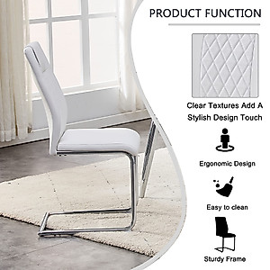 WEKEOT 55" White Dining Table Set for 4 Modern Kitchen Table and Chairs for 4 Rectangular Faux Marble Dining Room Table and PU Leather Chairs Kitchen Table Set(1White Table+4White Chairs)