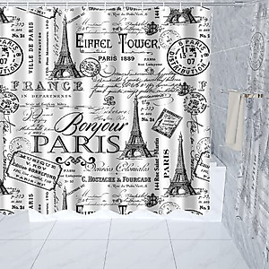 Blmiflwe 4Pcs Paris Shower Curtain Sets Bathroom Set Decor with Non-Slip Rugs Toilet Lid Cover Bath Mat,Paris Eiffel Tower Waterproof Bathroom Curtains Shower Set with 12 Hooks 65" x 70 "