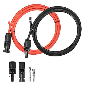 MECCANIXITY Solar Panel Wire 6ft 10 AWG 6mm2 Solar Cable Tinned Copper Wire with Female and Male Connector Black Red for RV Boat Marine Solar Panel