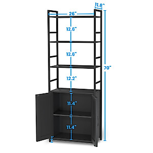 Lazyvan Black Bookshelf with Doors,70" Tall Bookcase with Storage Cabinet,6 Tier Book Shelf for Living Room/Bedroom/Office/Kitchen,70"(H)*26"(L)*11.8"(W)