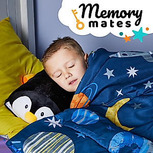 MEMORY MATES Cuddly Memory Foam Pillow Plush with Belly Pocket, Kids Pillow for Hugging Sleeping & Storing Diary, 15” Stuffed Animal & Journal Set - Waddles The Penguin