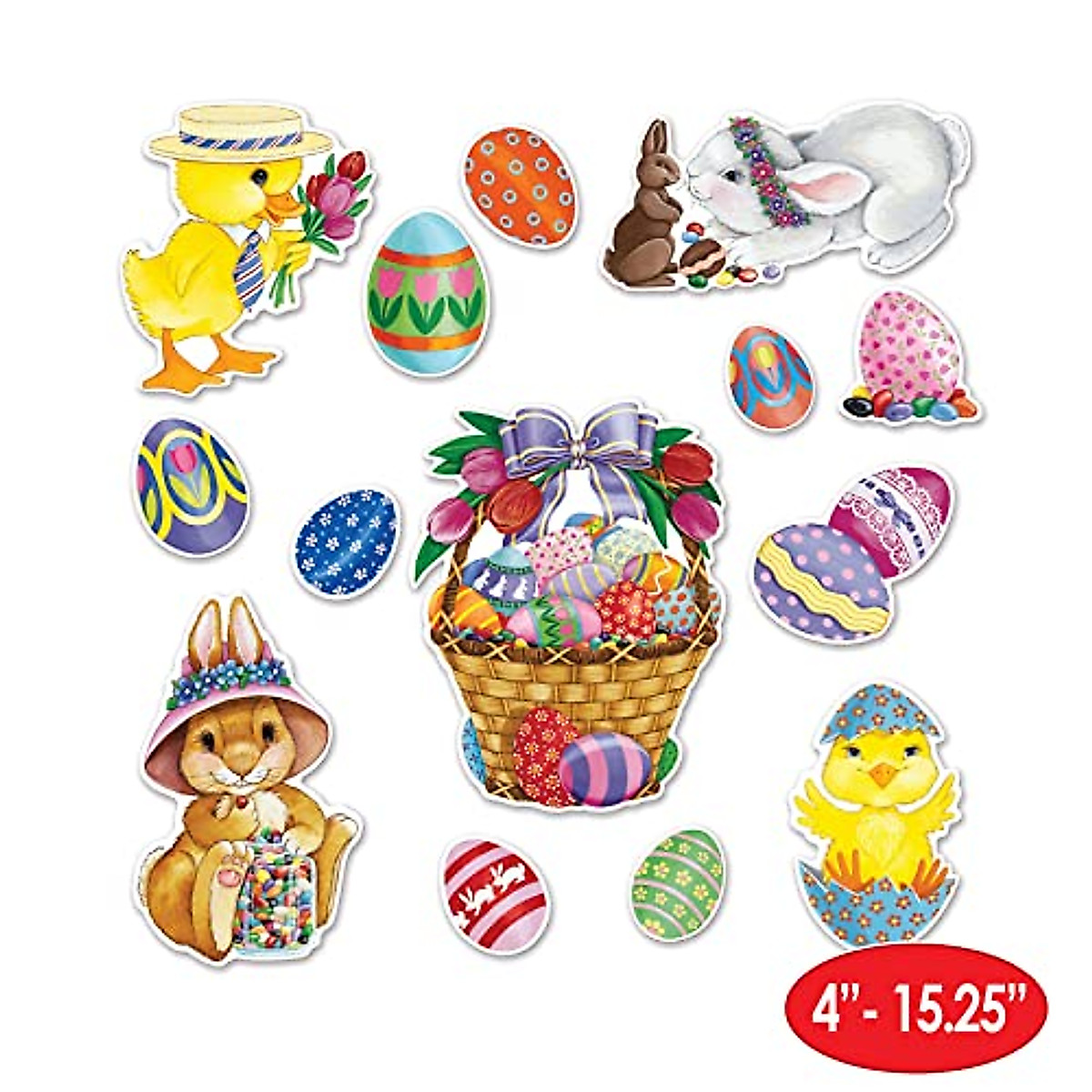 Beistle Easter Basket & Friends Cutouts 28 Piece, 4" - 15.25", Multicolored