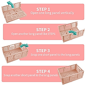 Domiella 2-Pack Crates for Storage, Storage Crates Plastic Stackable, Foldable Crate for Office Home Kitchen Bedroom Bathroom (Large, Pink)