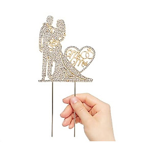 Mr and Mrs Cake Topper Rhinestone Metal Love Couple For Wedding/Engagement/Bridal Shower/Anniversary/Birthday Gold