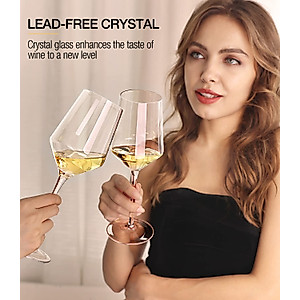 OJA White Wine Glasses Set of 4- Modern Crystal Hand Blown Wine Glass-15 oz,Thin Rim,Long Stem,Perfect for Red or White,Daily Use,Unique Wedding Anniversary or Birthday Gift