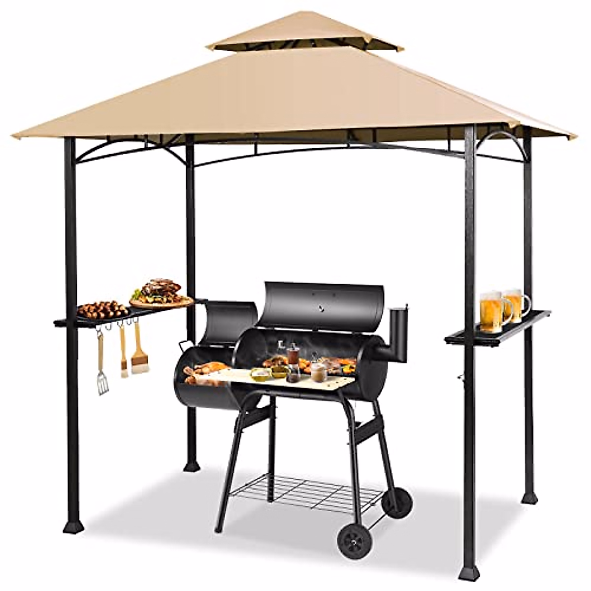 Grill Gazebo, 8ft x 5ft Outdoor Grill Gazebo Canopy, BBQ Canopy Gazebo Tent for Patio,Barbecue(Beige)