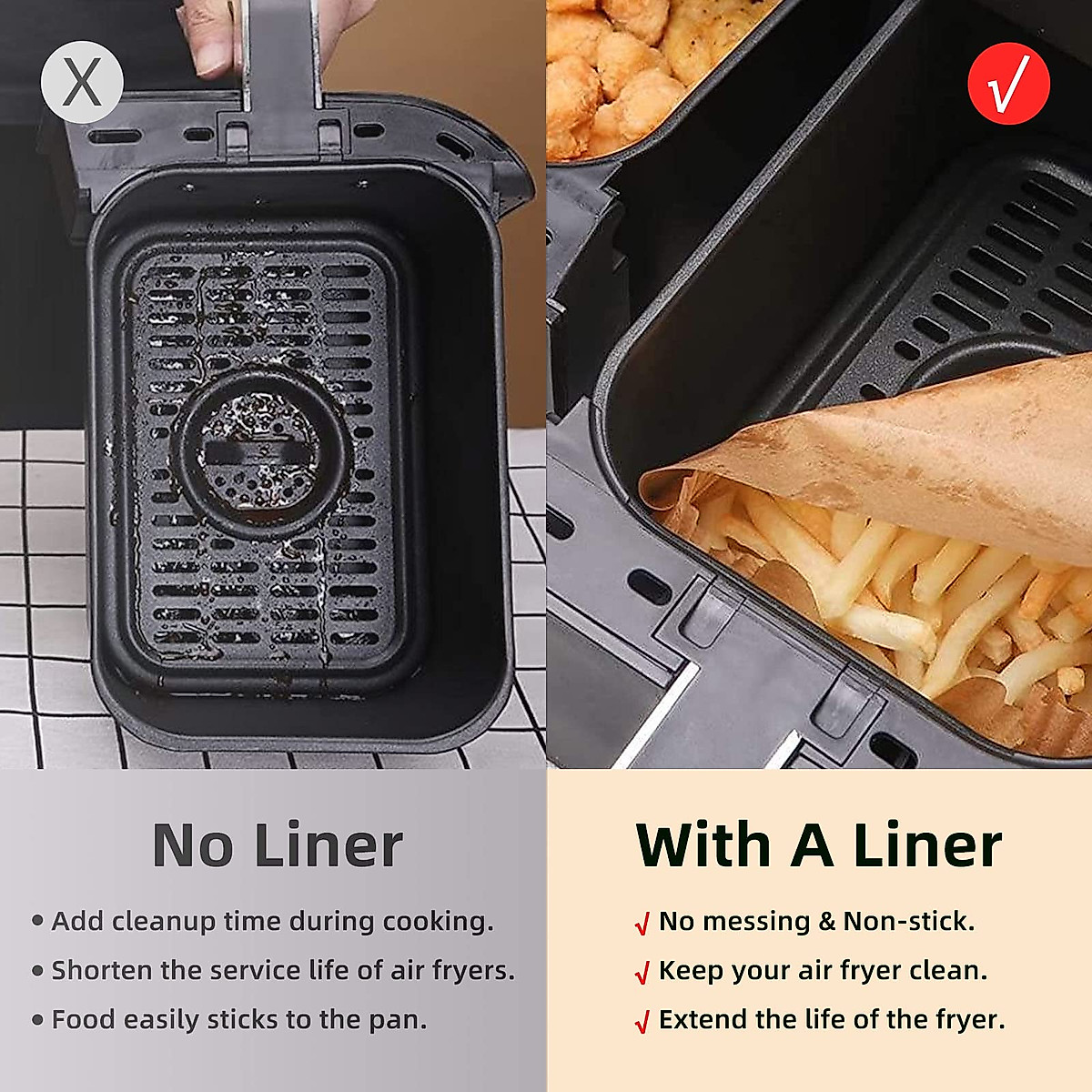 Air Fryer Disposable Paper Liners for Ninja Dual Airfryer, Non-Stick Parchment Paper Rectangular, Air Fryer Accessories, Oil Proof, Water Proof, Paper Liner for Microwave Oven (100PCS, 8.6in x 5.5in）