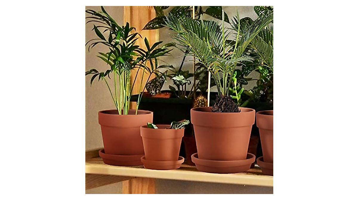 INGOFIN Terracotta Pots Set with Saucer - 5/6/7 inch Ceramic Clay ...