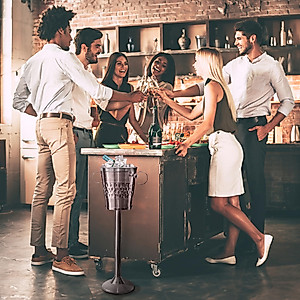 Deep Hammered Brushed Nickel Plated Majestic Wine & Ice Bucket with Steel Bucket Stand | Wine Chiller On Stand Kitchenware Barware | Party Organization Ideas