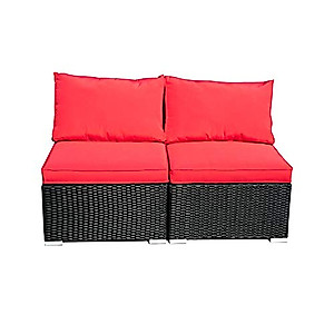 Outdoor Patio Furniture 2-Pieces PE Rattan Wicker Sectional Red Cushioned Sofa Sets