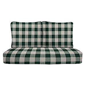 RSH DECOR: Deep Seating Loveseat Cushion Set | 46” x 26” Loveseat | All-Weather Spun Fabric | Outdoor Foam Settee and Pillow Back Cushions for Patio Furniture | Green Buffalo Plaid
