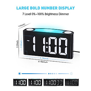 PPLEE RGB Digital Clock-Alarm Clocks for Bedrooms,Large Bold Number 7 Dimmers,Battery Backup Loud Alarm Clock,8 Modes Night Light,Dual Charger USB&Type-C,Bedside Desk Clock for Kid Adult Heavy Sleeper