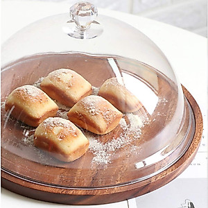 Cabilock Dessert Display Cover Cake Platter Cover Round Tray Wooden Trays Round Wood Tray Glass Cake Stand with Lid Wooden Serving Trays Wedding Cake Stand with Cover Wooden Pallets Bamboo