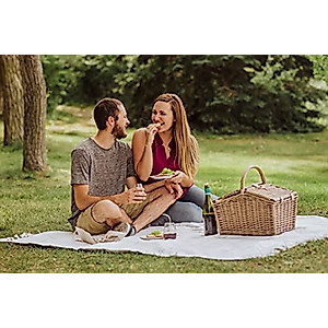 PICNIC TIME Piccadilly Picnic Basket - Romantic Picnic Basket for 2 with Picnic Set, (Natural Canvas)