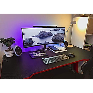 Flamaker Gaming Desk 44 Inch Gaming Table Computer Desk Gamer Table Z Shape Game Station with Large Carbon Fiber Surface, Cup Holder & Headphone (Red)