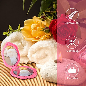 Yulejo 20 Pack Compact Mirror Pink Mirror Plastic Mini Travel Makeup Mirror Portable Foldable Mirrors Rose Flower Shaped Compact Mirror Hand Bridesmaids Gift for Women Girls Wedding Party