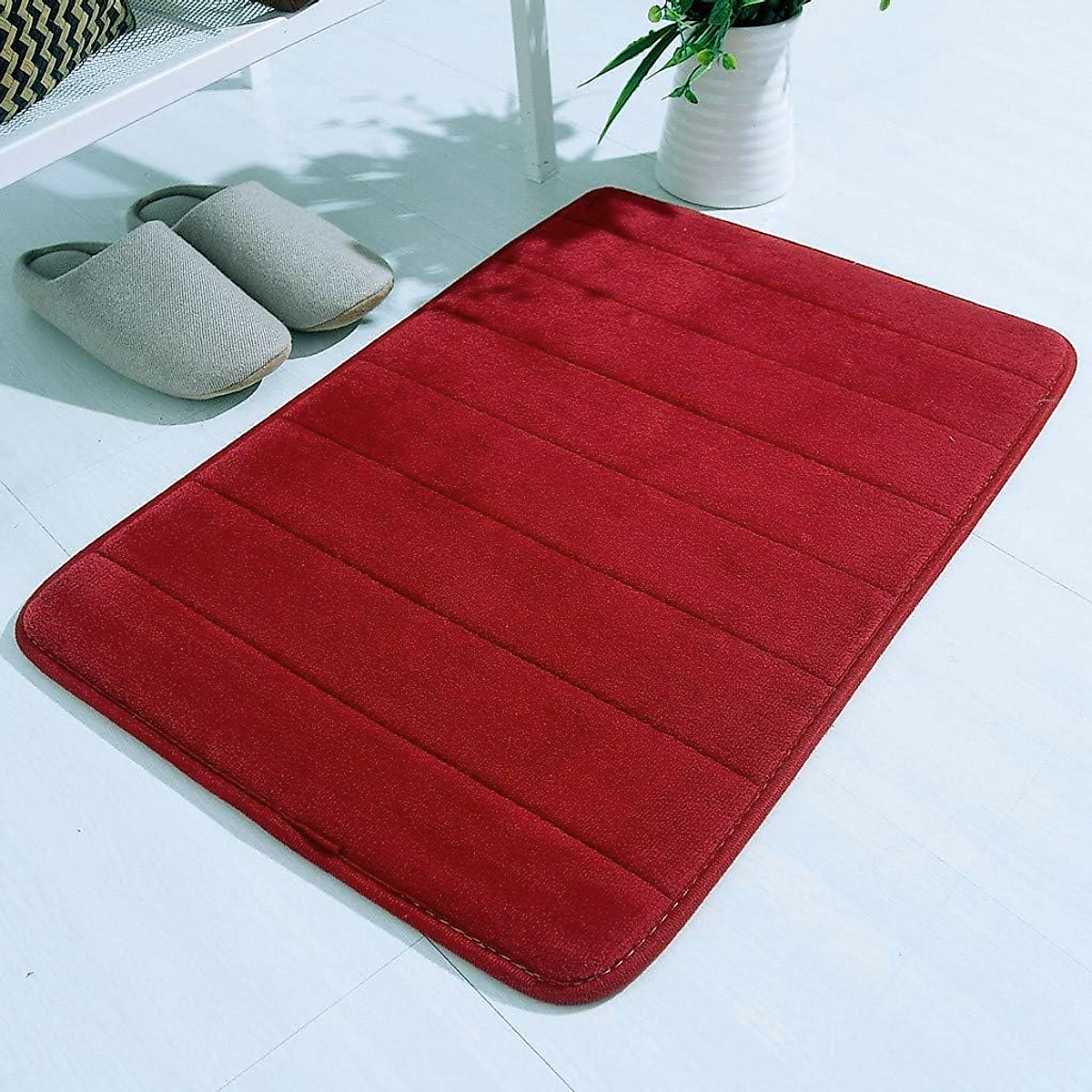 Memory Foam Bath Mat Rug - Absorbent Soft Memory Foam Mat Bathroom Rug Bathroom Non-Slip Bathroom Bedroom Floor Shower Rug Decoration (Red)