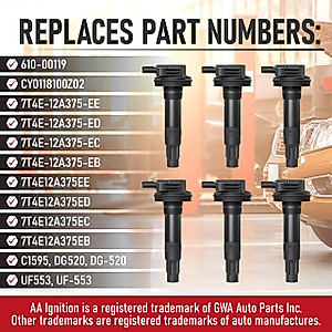 Ignition Coil Pack Set of 6 - Compatible with Ford, Mercury, Mazda & Lincoln Vehicles - 3.5L, 3.7L V6 Edge, F150, Explorer, Mustang, Taurus X, MKZ - Replaces 7T4E-12A375-EE, DG520, 7T4Z12029E, DG-520