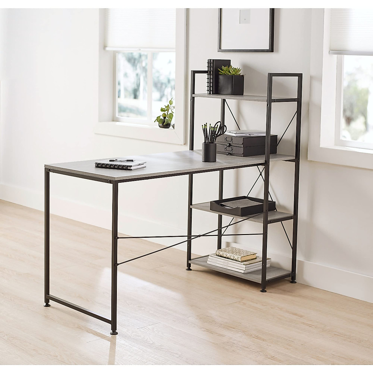 Realspace® Trazer 56"W Computer Desk With Storage Shelves, Gray