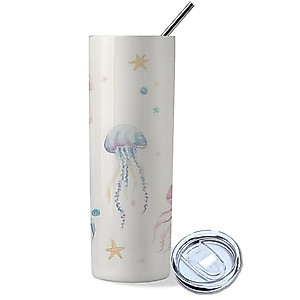 Tumbler with Lid and Straw Beautiful Watercolor Jellyfish thermos coffee travel mugcute cups 20 oz insulated tumbler for Daily Holiday Decor Gift coffee cup