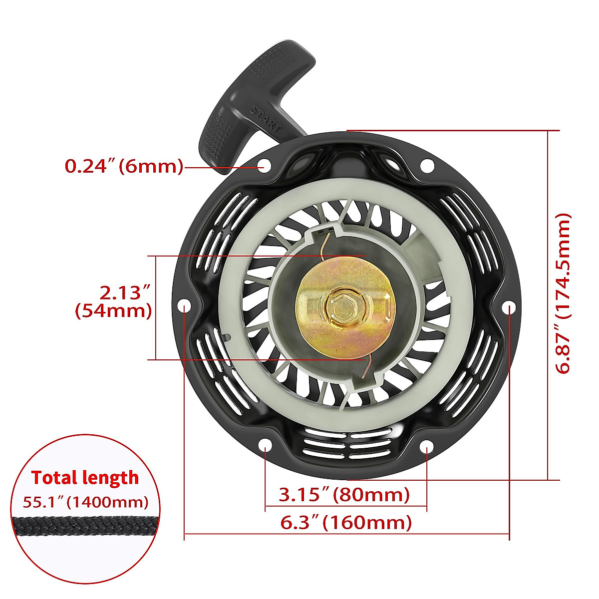 RUTU Lawn Pull Recoil Starter for Predator 212cc, Coleman CT200U Mini Dirt Bike & Go Kart - Replacement Pull Starter for Water Pump, Generator, Air Compressor - Reinforced Nylon&Fiberglass Core