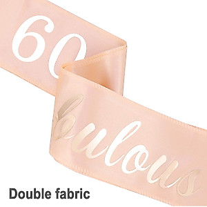 HOWAF Rose Gold 60th Birthday Sash, 60 and Fabulous Birthday Satin Sash for 60th Birthday Decorations Women 60 Birthday Gift Party Accessories, One Size