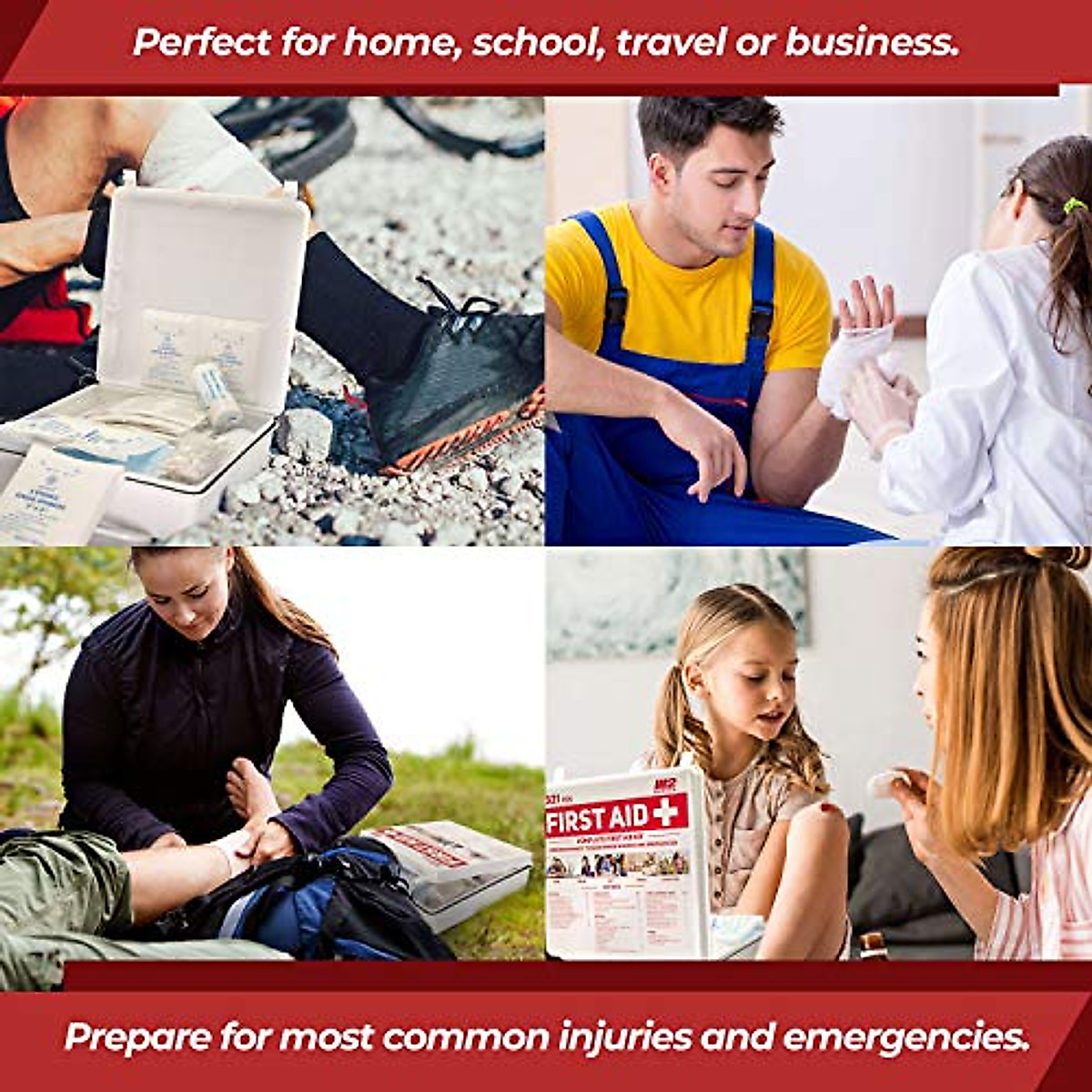 Complete 321 Piece Emergency First Aid Kit | Business & Home Medical Supplies | Wall Mountable Hard Case | Office, Car, Travel, School, Camping, Hunting, Sports