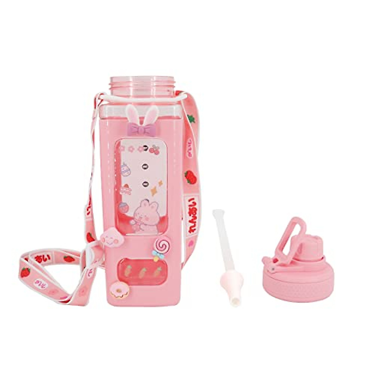 NEWSTYP Kawaii Bear Pastel Water Bottle With 3D Sticker 700ml Plastic Travel Tea Juice Milk Portable Cute Shaker Drink Bottle Gift (Pink)