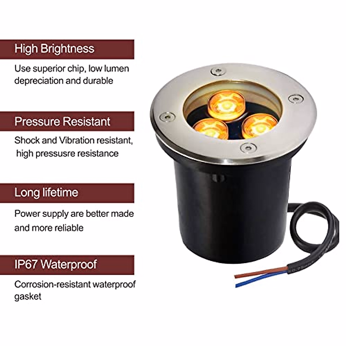 LED Buried Light 3W Warm White IP65 Outdoor LED Recessed 12V Garden Landscape Lighting (4 Packs)