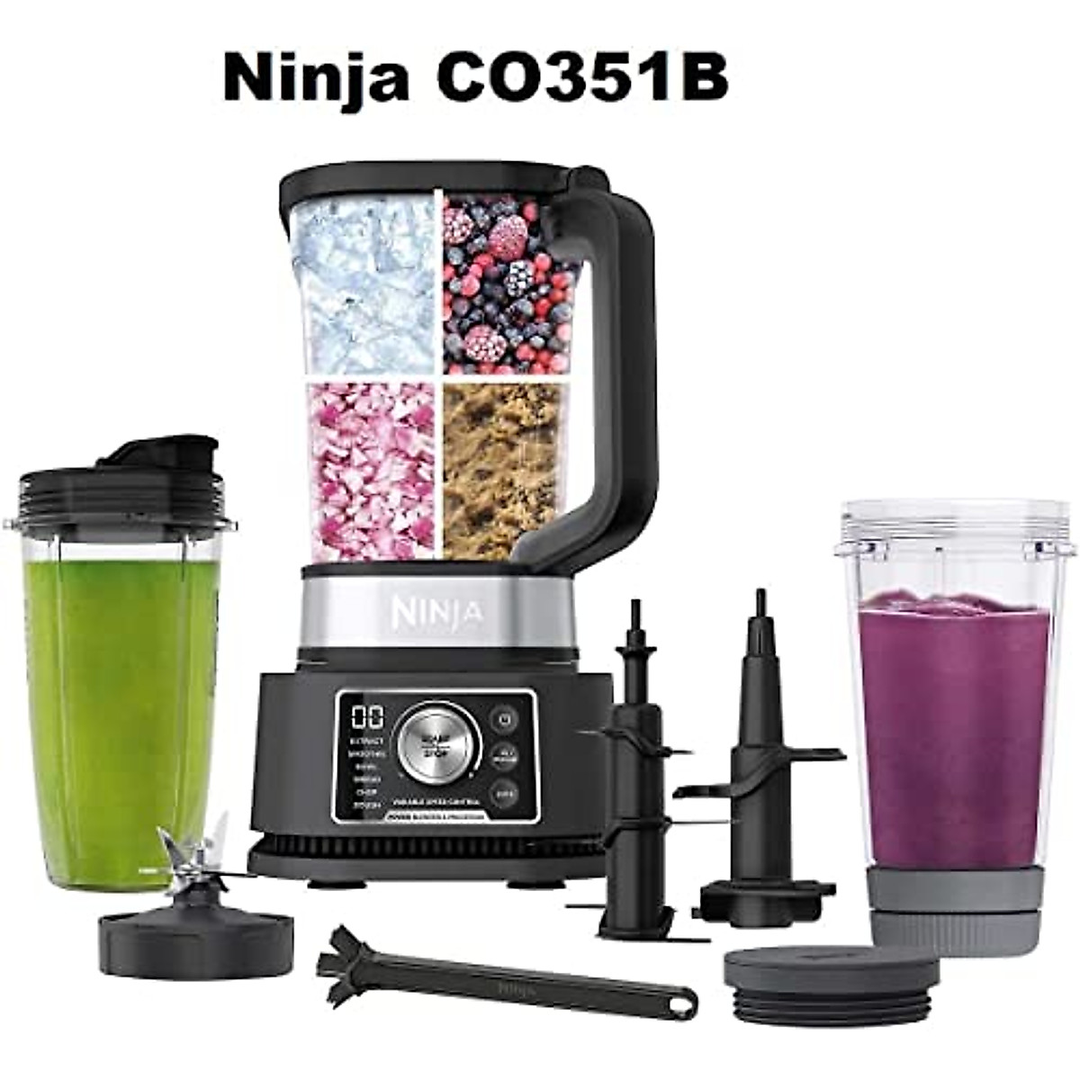 Ninja CO351B Kitchen Nutri Blender System, Silver/Black Food Processor 1400WP BL773CO (Renewed)