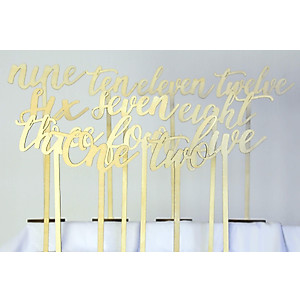 Activ8 Elegant Wooden Wedding Table Numbers | 1-12 Pack | Calligraphy Sticks Including Extra Thick Solid Base | Reception Party Home Decoration Centerpiece| Spray or Natural | Banquet Event Decor