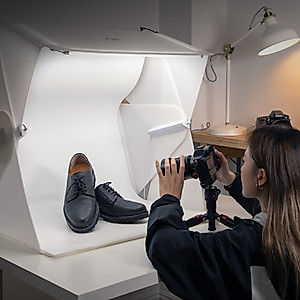 Foldio3 + Extra Lights (25inch Lightbox for Product Photography with Halo Bars / 25" x 25"/ Portable Studio, Dimmable LED Chips, CRI 97+, Background Sheet Included | ORANGEMONKIE)