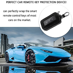 Car Key Fob Cover,Universal Key Fob Case with Keychain & Carabiner,Leather Car Smart Key Fob Holder Fits Remote Key Fob (Black)