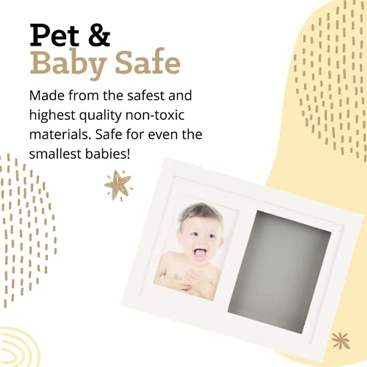 PLUSHIBLE Baby Handprint Footprint Keepsake Kit, New Mom, Grandma, For Mom, Baby Hand and Footprint Kit, Personalized, Baby Registry, Picture Frame, 3D Casting Kit, White Frame, Gold Prints