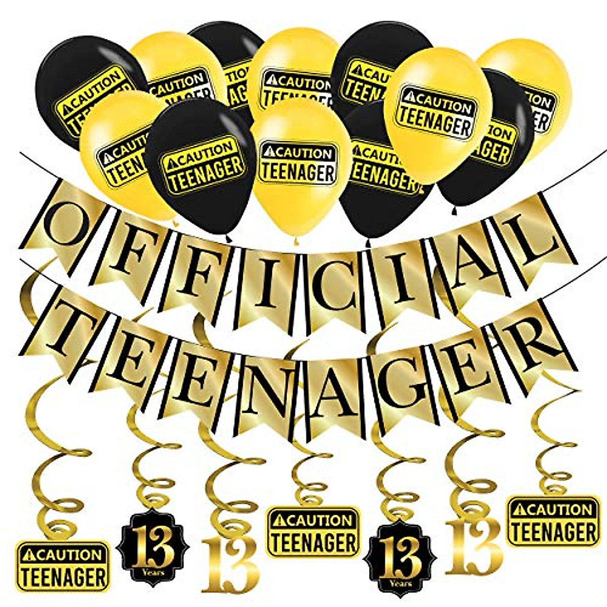 Funny OFFICIAL TEENAGER 13th Birthday Party Pack - Gold & Black 13th Birthday Party Supplies, Decorations and Favors