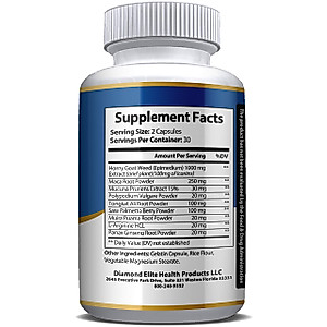 Diamond Elite Health Products Extra Strength Horny Goat Weed Extract - Energy, Performance, & Stamina Booster- with Maca, L-Arginine, Tongkat Ali for Men & Women - 60 Capsules