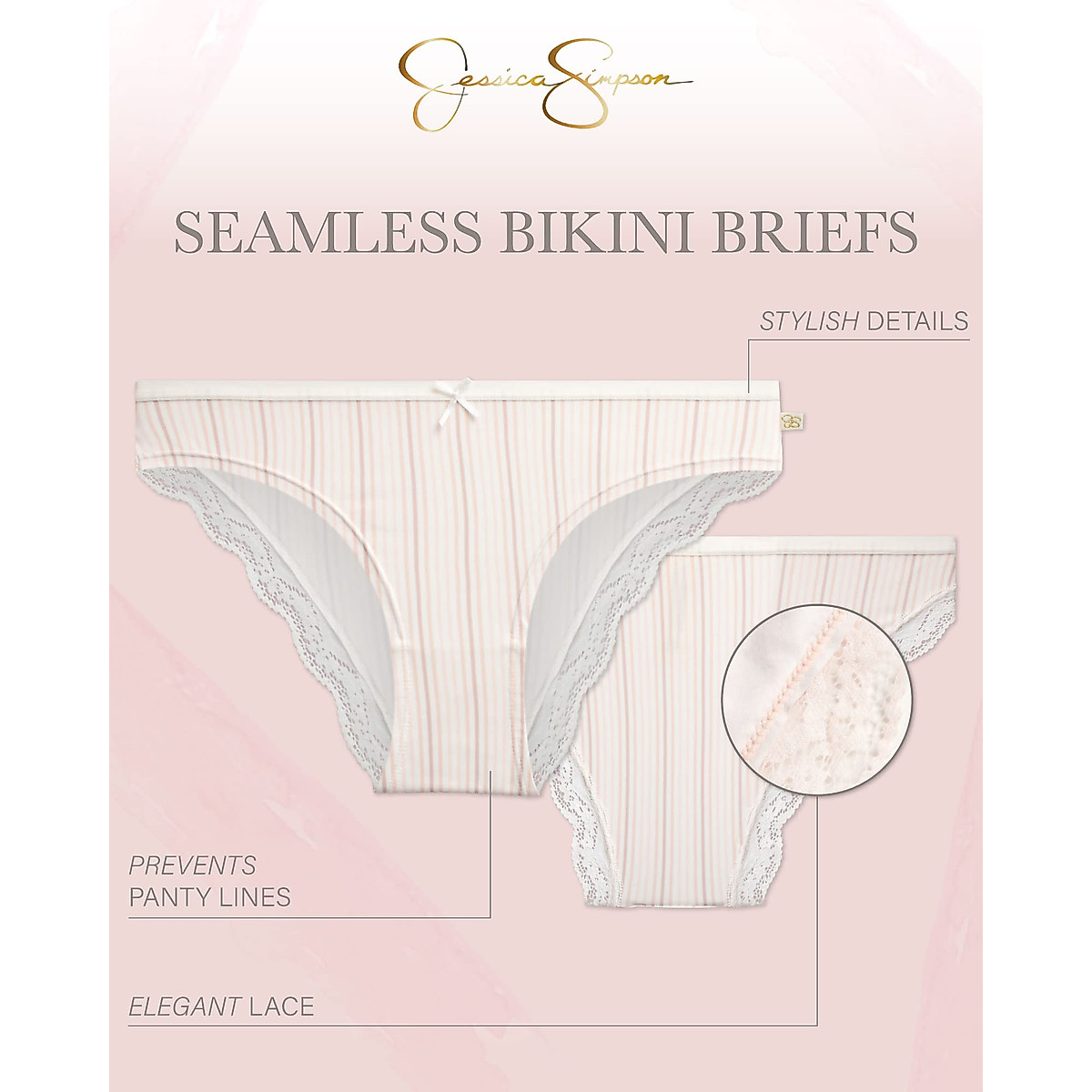 Jessica Simpson Women's Underwear - 10 Pack Seamless Bikini Briefs (S-XL), Size Medium, Floral Print/Gardenia/Stripes/Rose Smoke/Black