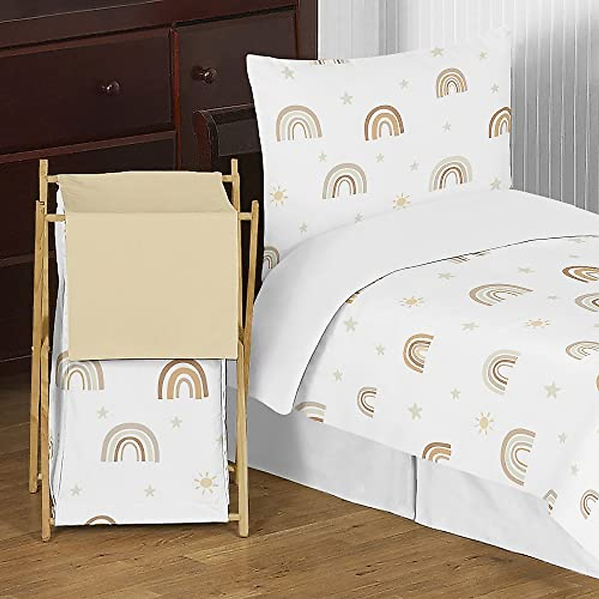 Sweet Jojo Designs Neutral Boho Rainbow Baby Kid Clothes Laundry Hamper - Mustard Yellow Pumpkin Orange Bohemian Sunshine Modern Vintage Beige Gold Taupe Tan