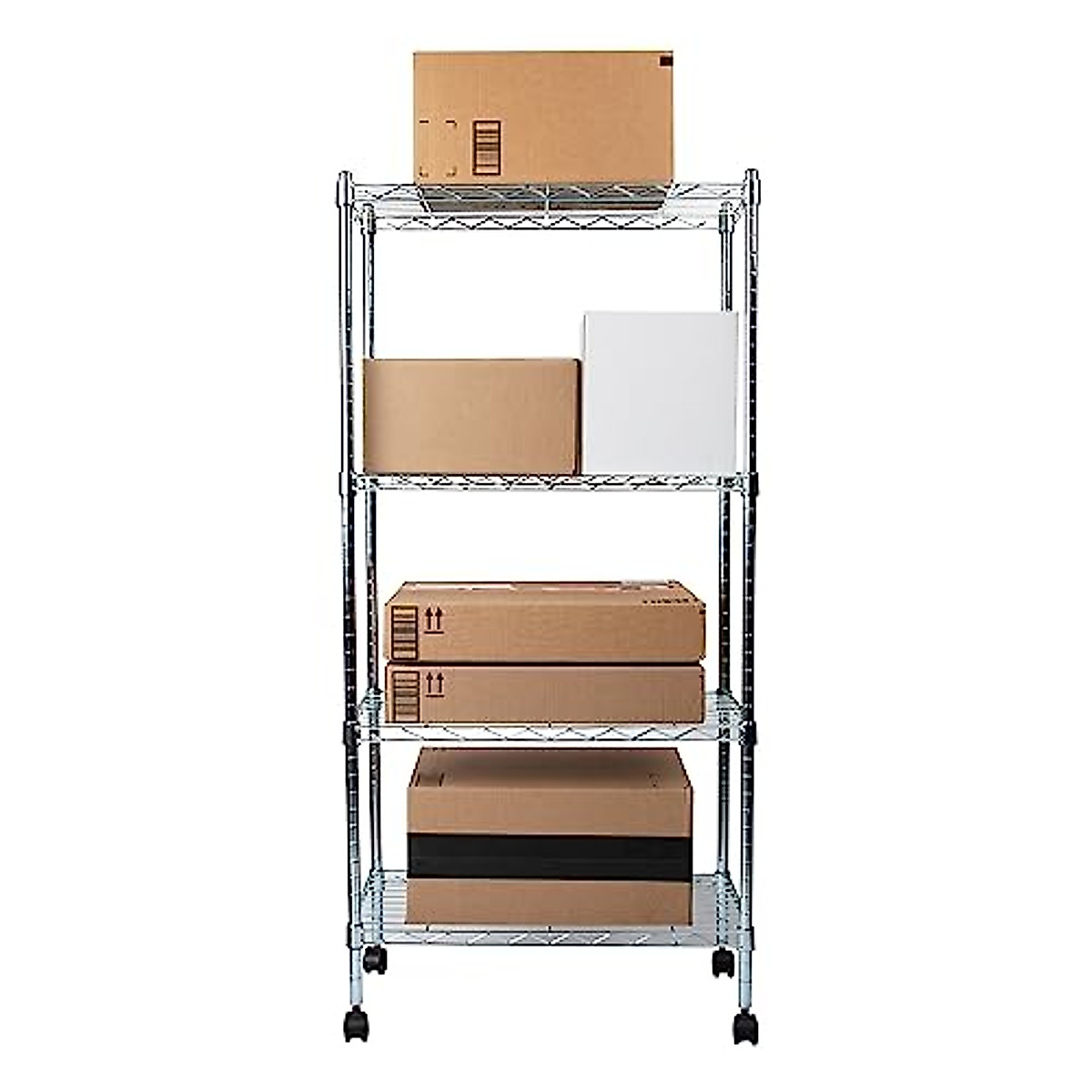 Mind Reader Alloy Collection Adjustable 4-Tier Industrial Storage Shelves with Wheels, Metal, 23.25" L x 13.5" W x 49.5" H, Silver