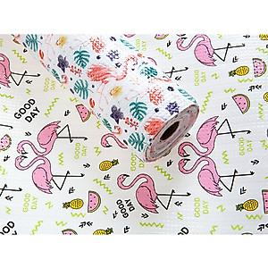 Cute Decorative Non Adhesive Foam Shelf Drawer Liner Paper for Kitchen Cabinets Dresser Pantry Closet (Flamingo Leaf, 17.7" Wx78 L)