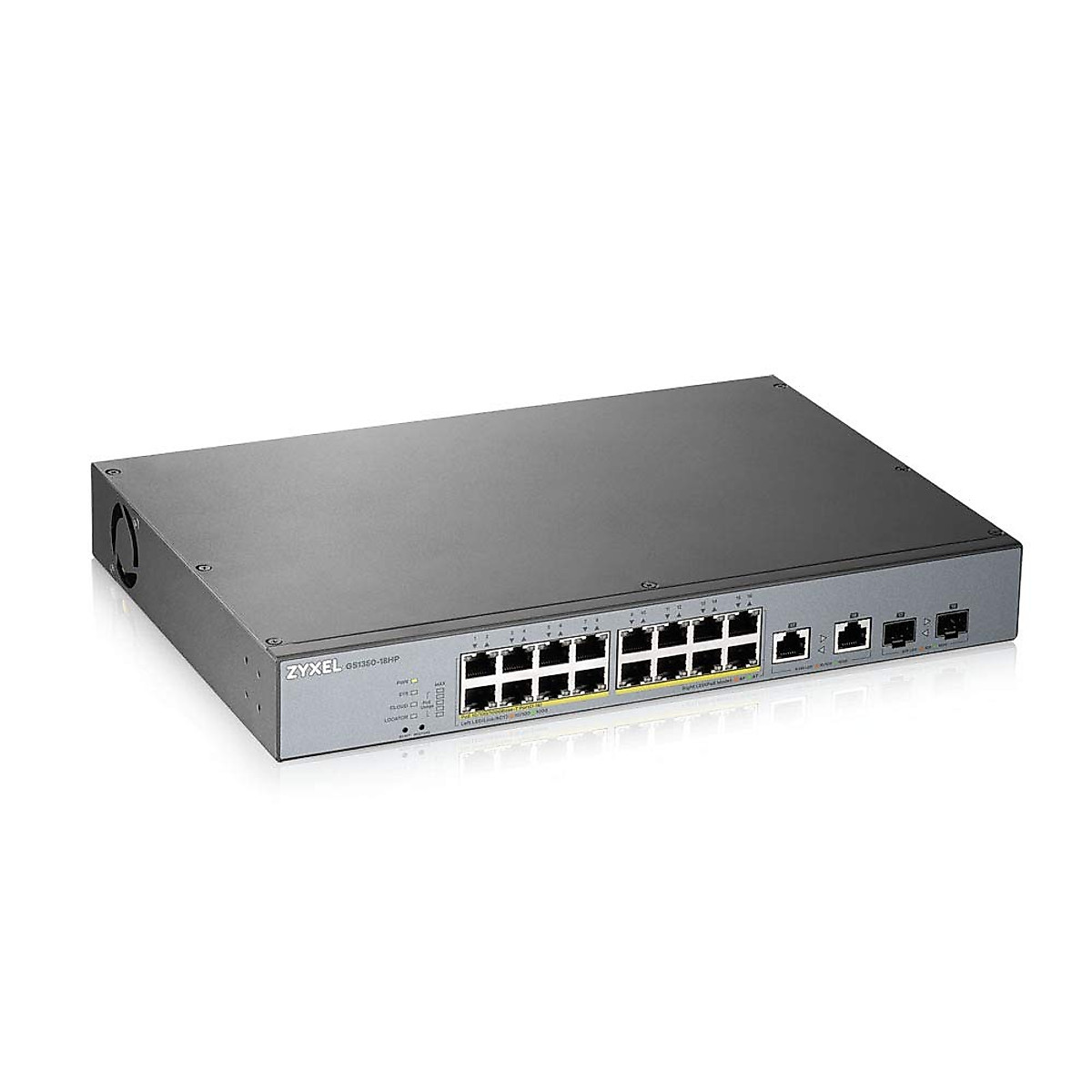 Zyxel Nebula 16-port Gigabit Smart Managed PoE+ Switch with 250 Watt Budget and 2 Gigabit Combo Ports with Nebula Cloud Managment, Long Range PoE Switch [GS1350-18HP]