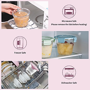 GO2HEJING Glass Food Storage Containers with Spoon Pack of 4, 23oz Glass Soup Containers with Airtight Lids, 3 Cup Leak-proof Round Glass Meal Prep Containers Microwave, Dishwasher and Freezer Safe